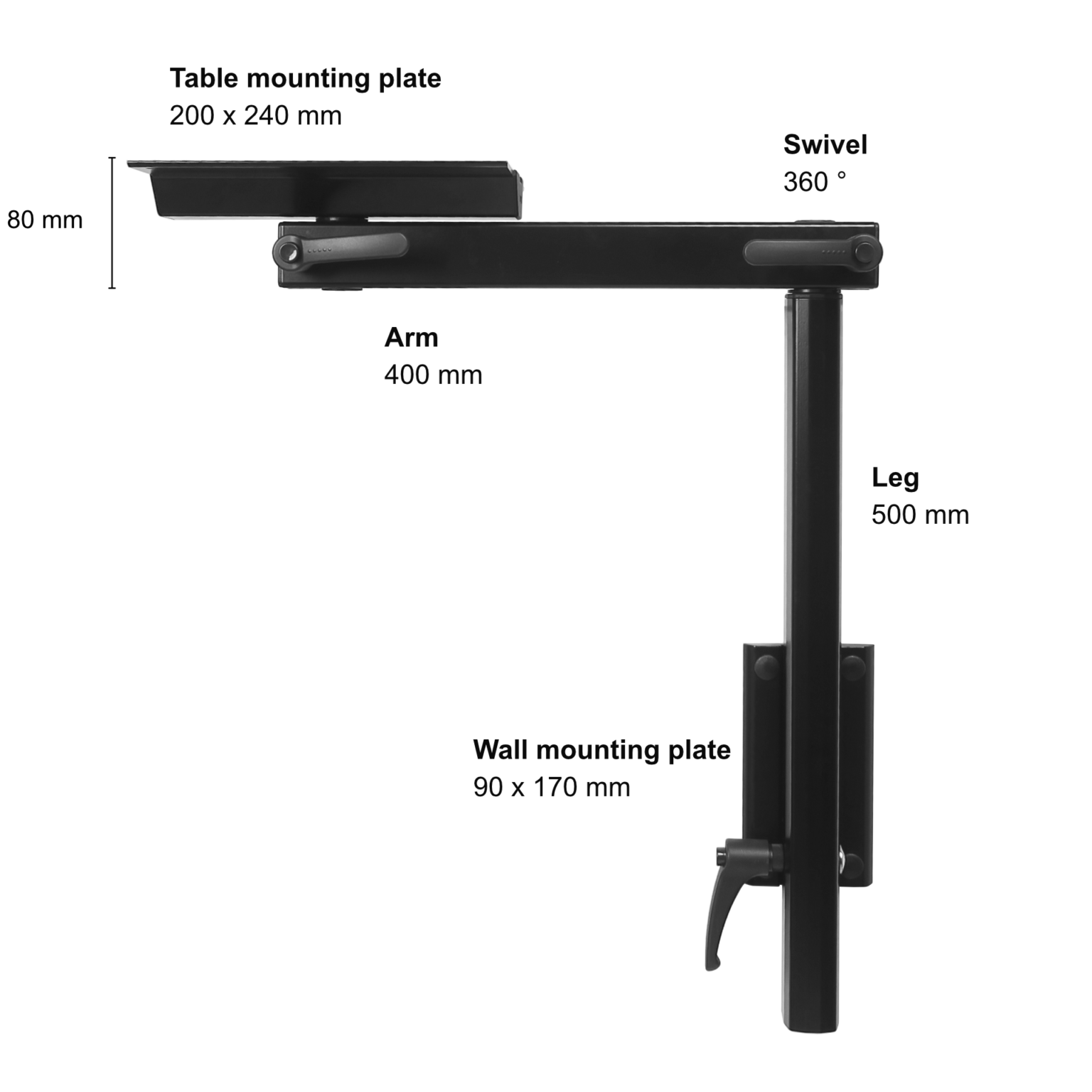 Lagun table leg system | Tiltable mounting plate | 500mm | Carbon ...
